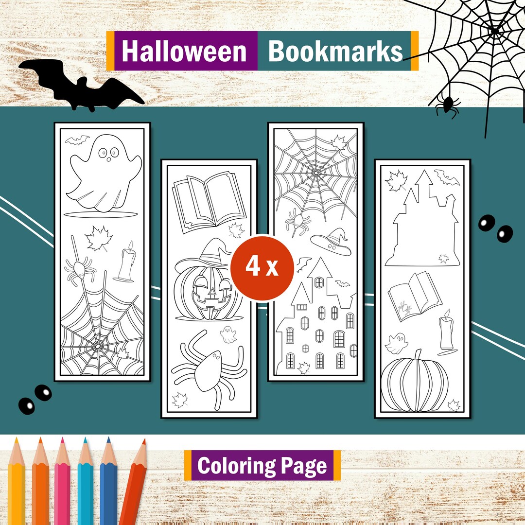 Halloween Coloring Page for Kids. Coloring Page With Bookmarks. Spooky ...