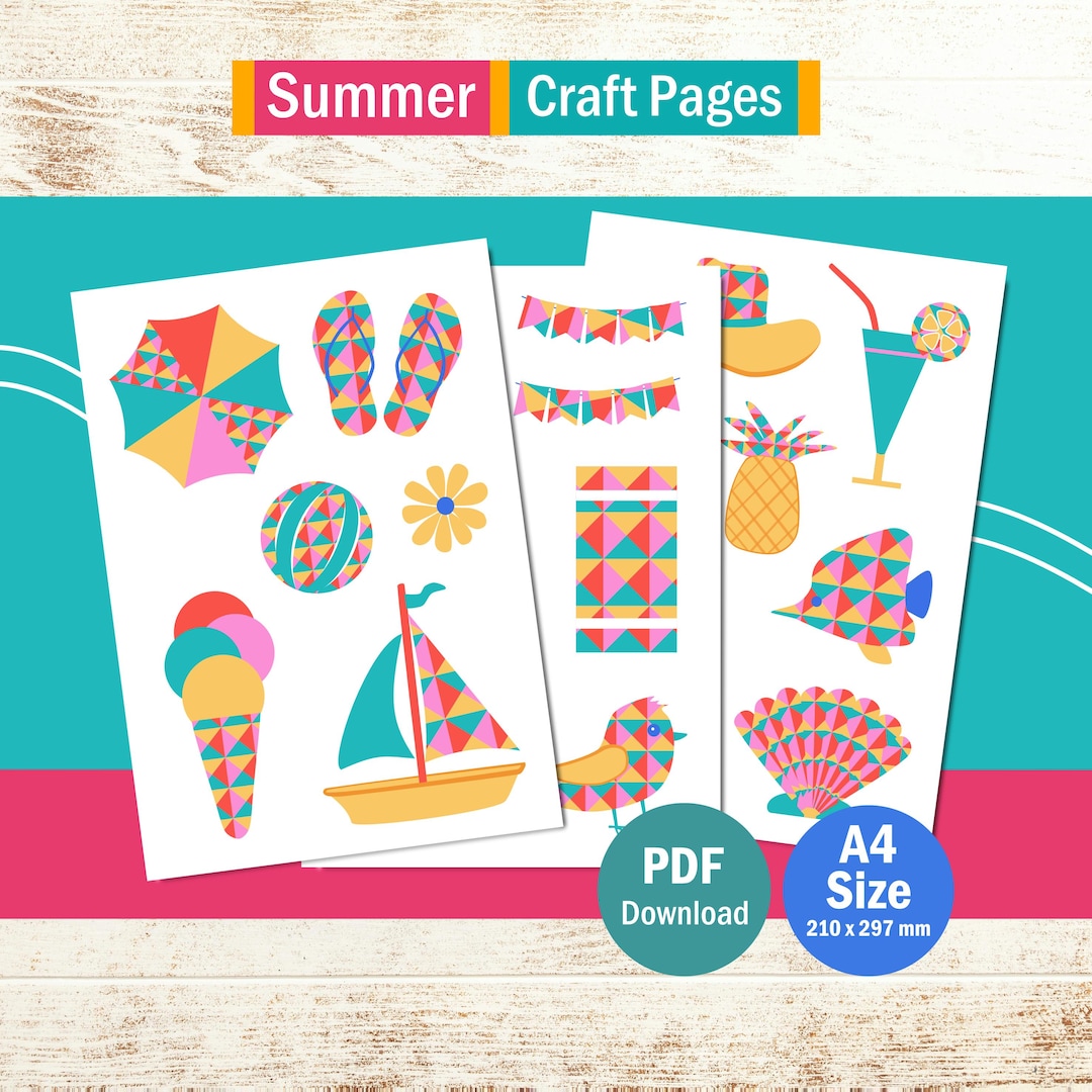 Craft Pages Summer. Bundle of Printable Cheerful Pictures. for Long ...