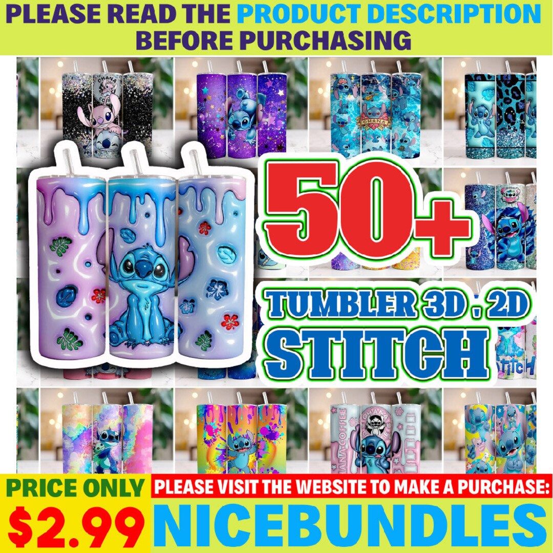 50 Design 3D 2D Inflated Stitch Tumbler PNG Stitch Tumbler - Etsy