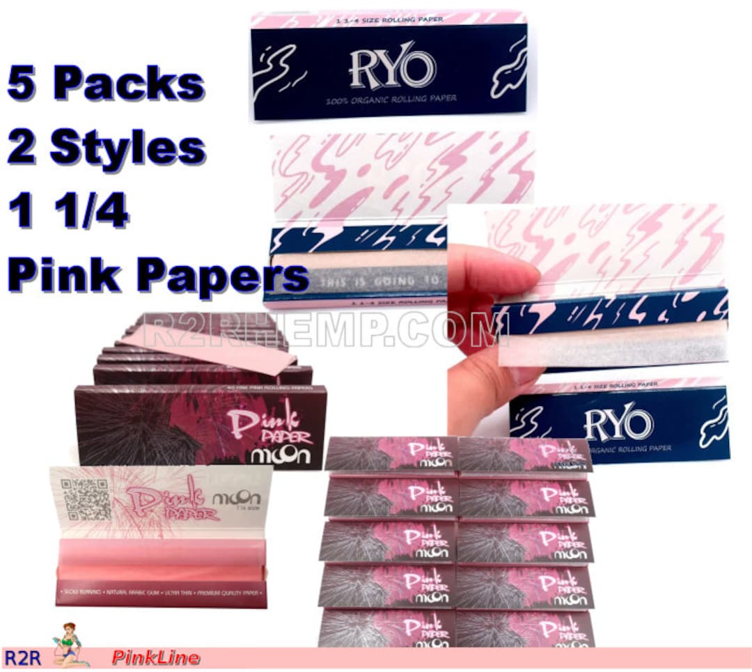 5 Packs Lady Pink Rolling Papers 2 Styles 1.25 Organic Papers Blazy ...
