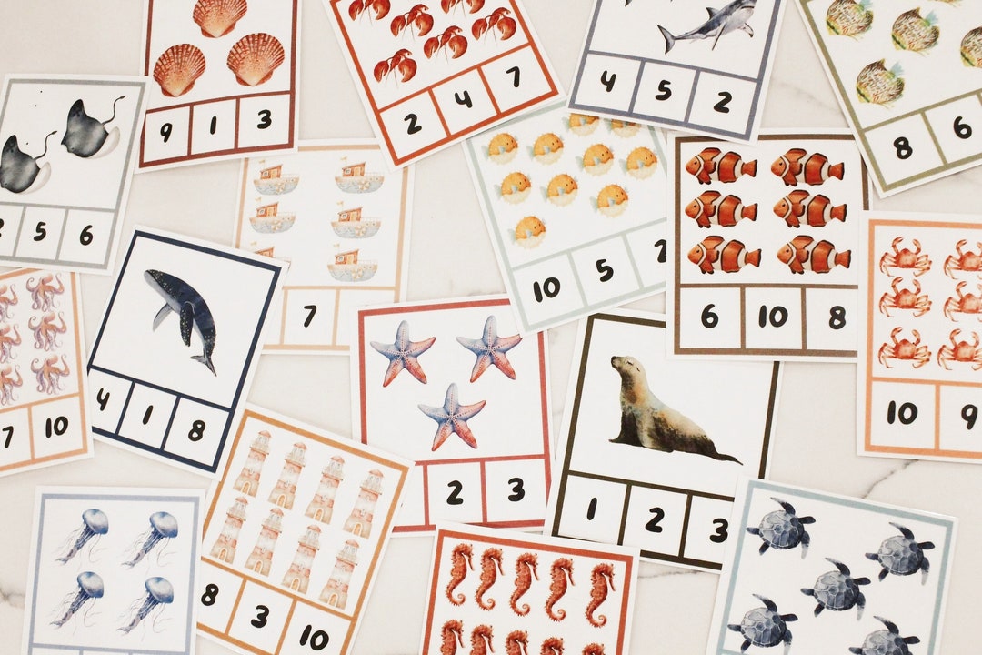 Counting Numbers 1-10 Flash Cards - Ocean Theme - Etsy