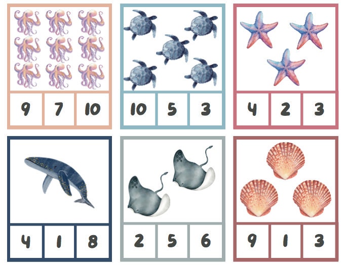 Counting Numbers 1-10 Flash Cards - Ocean Theme - Etsy