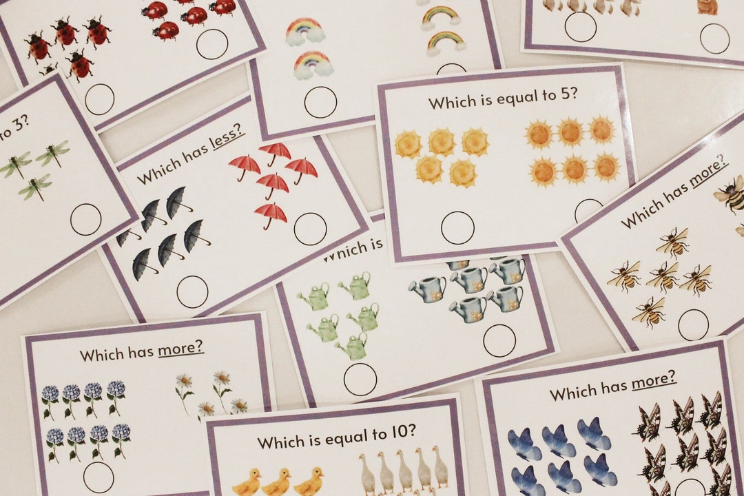 Comparing Numbers 1-10 Flash Cards - Spring Theme - Etsy