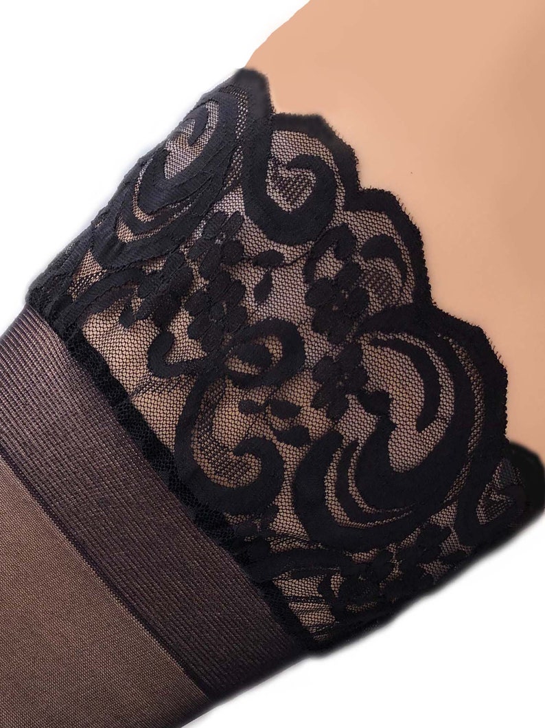 Angelique Women's Plus Size Hosiery | Sheer Lace Top Black Thigh High ...