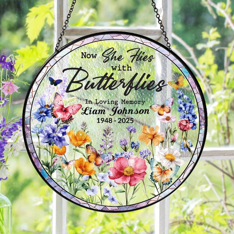 Personalized Butterfly Memorial Suncatcher, in Loving Memory Window ...