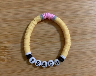 Teach Pencil Bracelet/heishi Bead Bracelet/teacher Gift/pencil Bracelet/clay Bead Bracelet ...