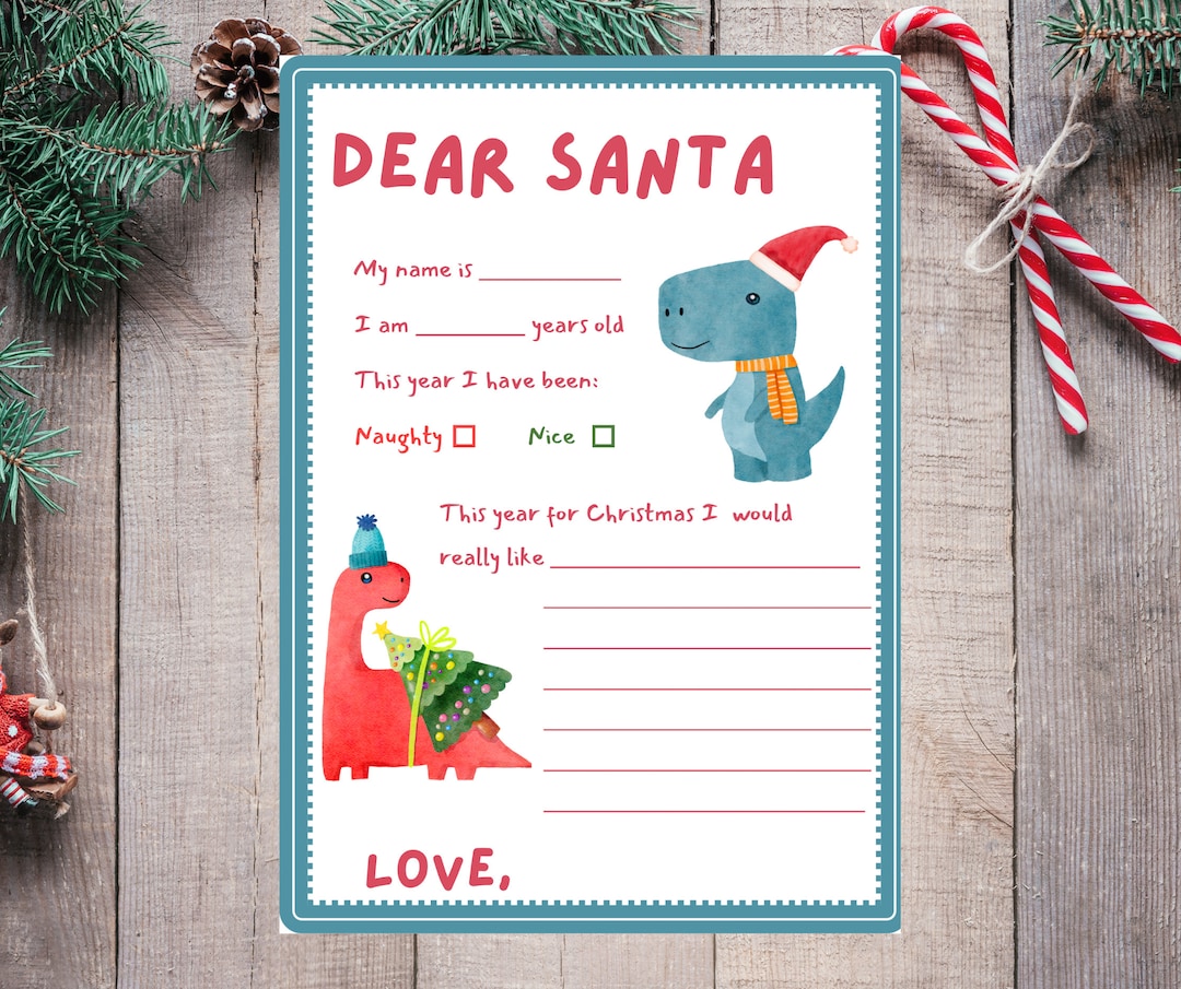 Letter to Santa Printable With Dinosaurs Dear Santa Letter Christmas ...
