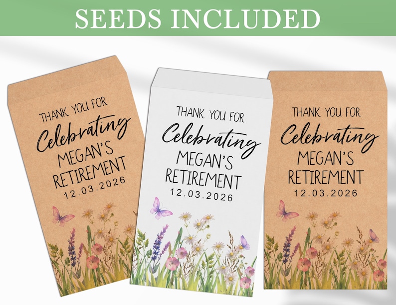 Retirement Party Favor Wildflower Seed Packets, Custom Retirement Seed ...