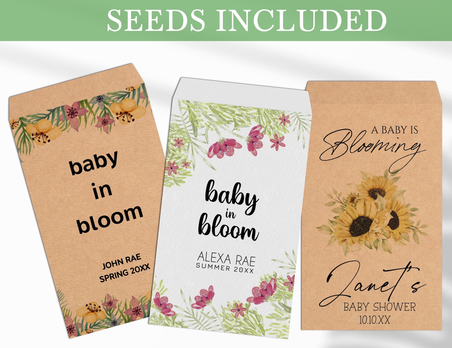 Personalized Baby Shower Seed Packets, Baby in Bloom Seed Packet, Baby ...