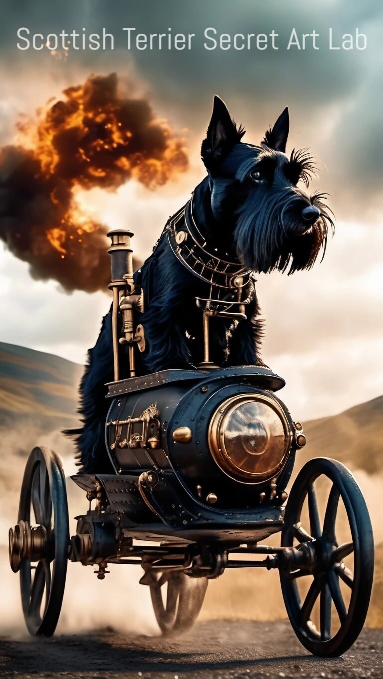 Scottish Terrier Scotty Print AI Generated Art Steampunk Dogs Gift Home ...