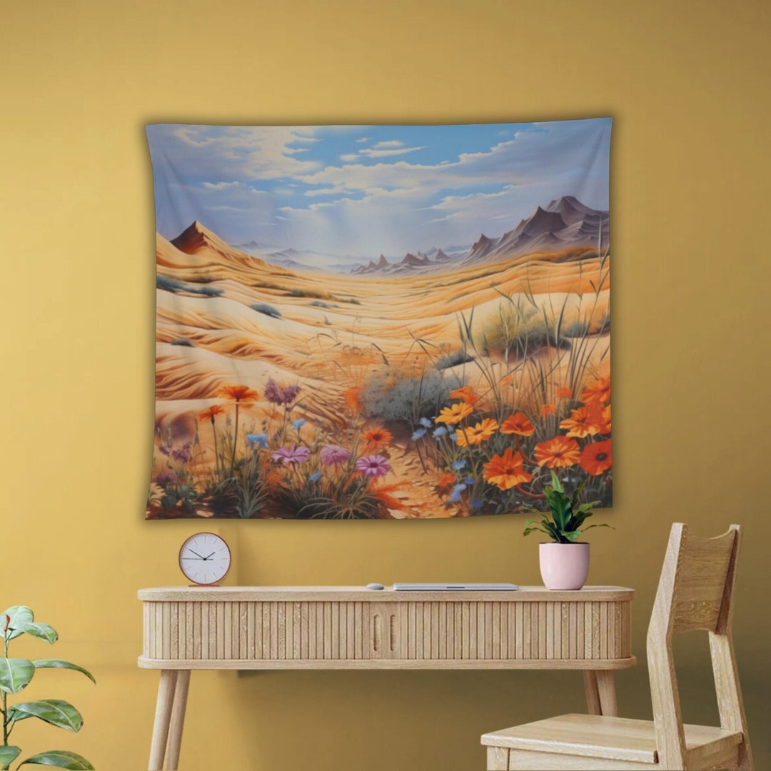 Sandy Dunes Tapestry Desert Mirage Painting Exotic Flora - Etsy