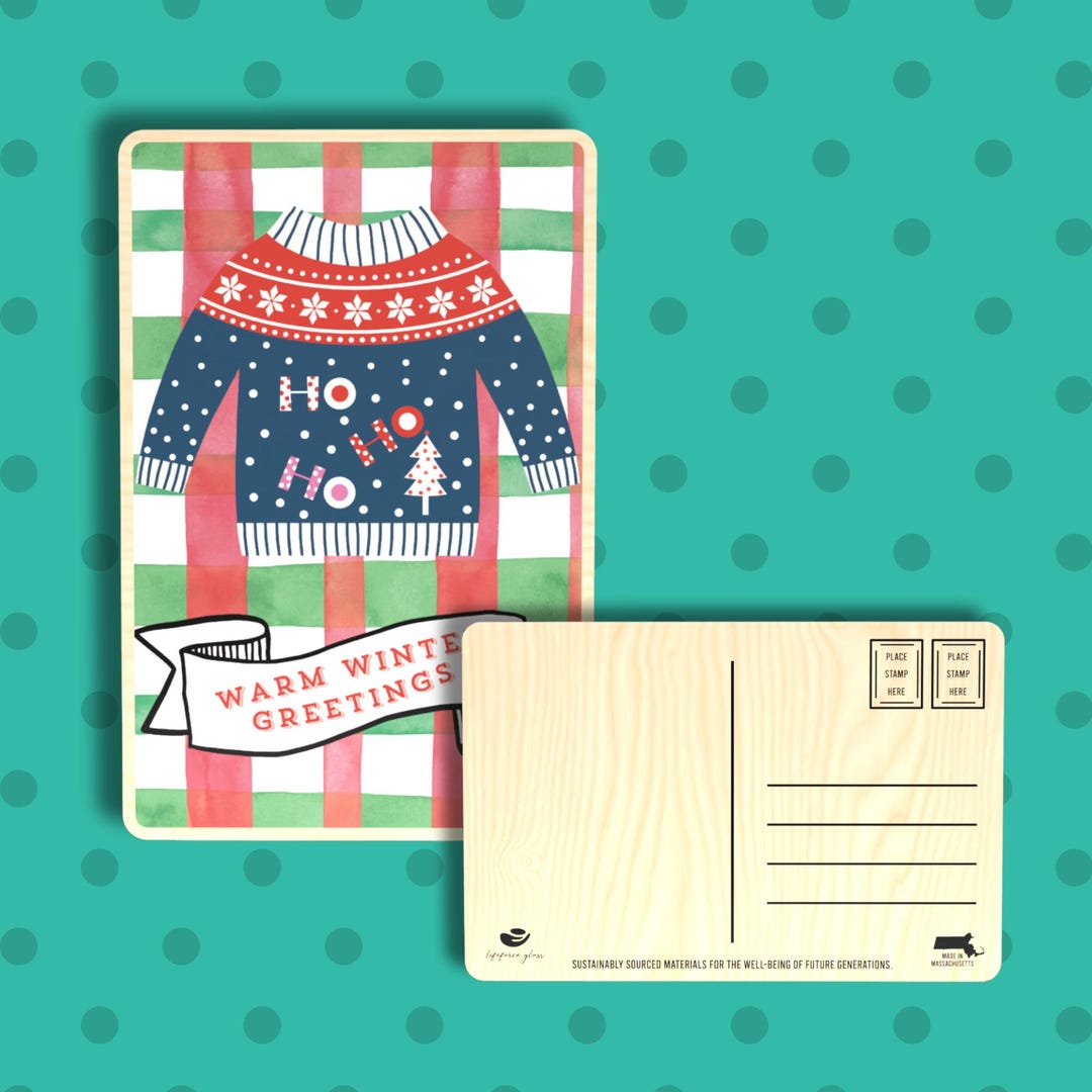 Christmas Postcard, Wooden Christmas Cards, Eco Friendly Holiday Cards ...