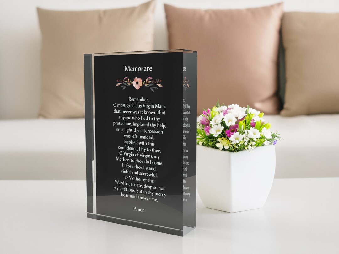 Memorare Prayer Inspirational Acrylic Plaque, Virgin Mary Catholic ...