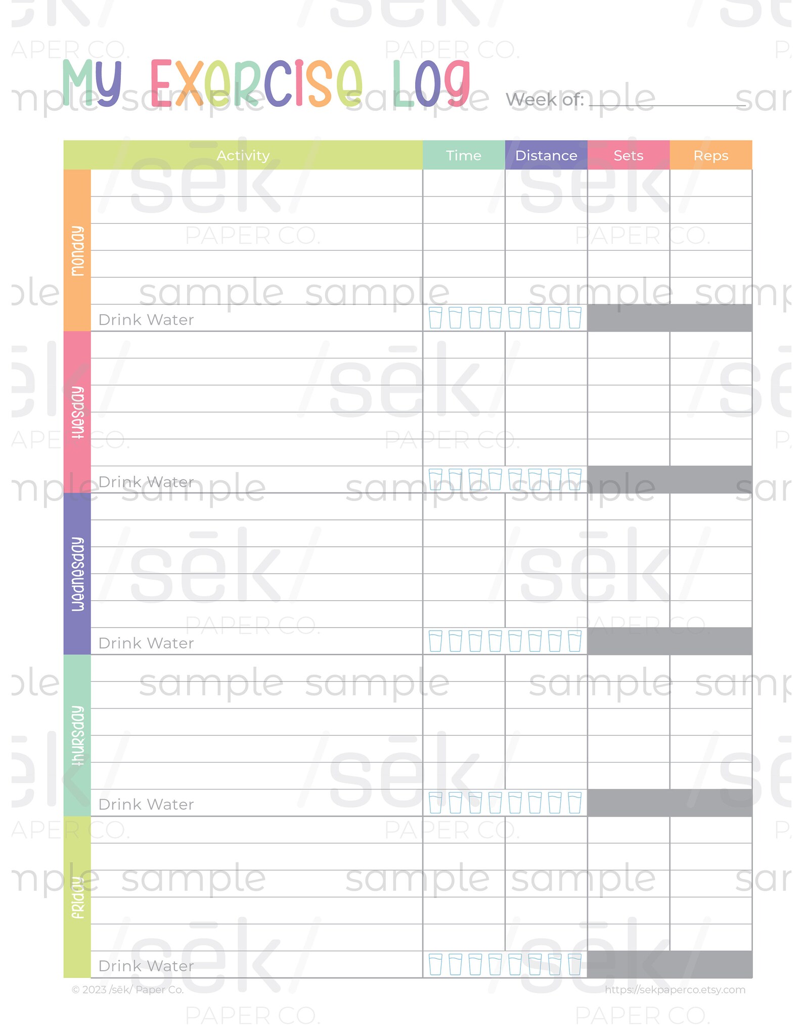 Exercise Workout Fitness Activity Tracker Log Record Planner Fillable ...