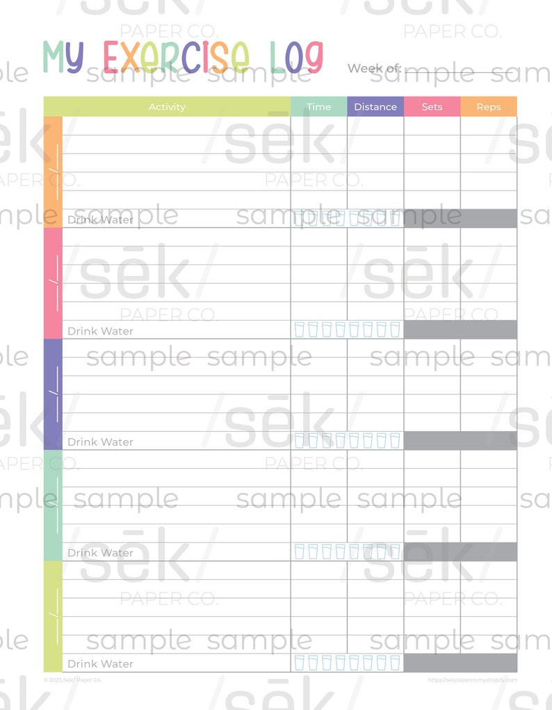 Exercise Workout Fitness Activity Tracker Log Record Planner Fillable ...