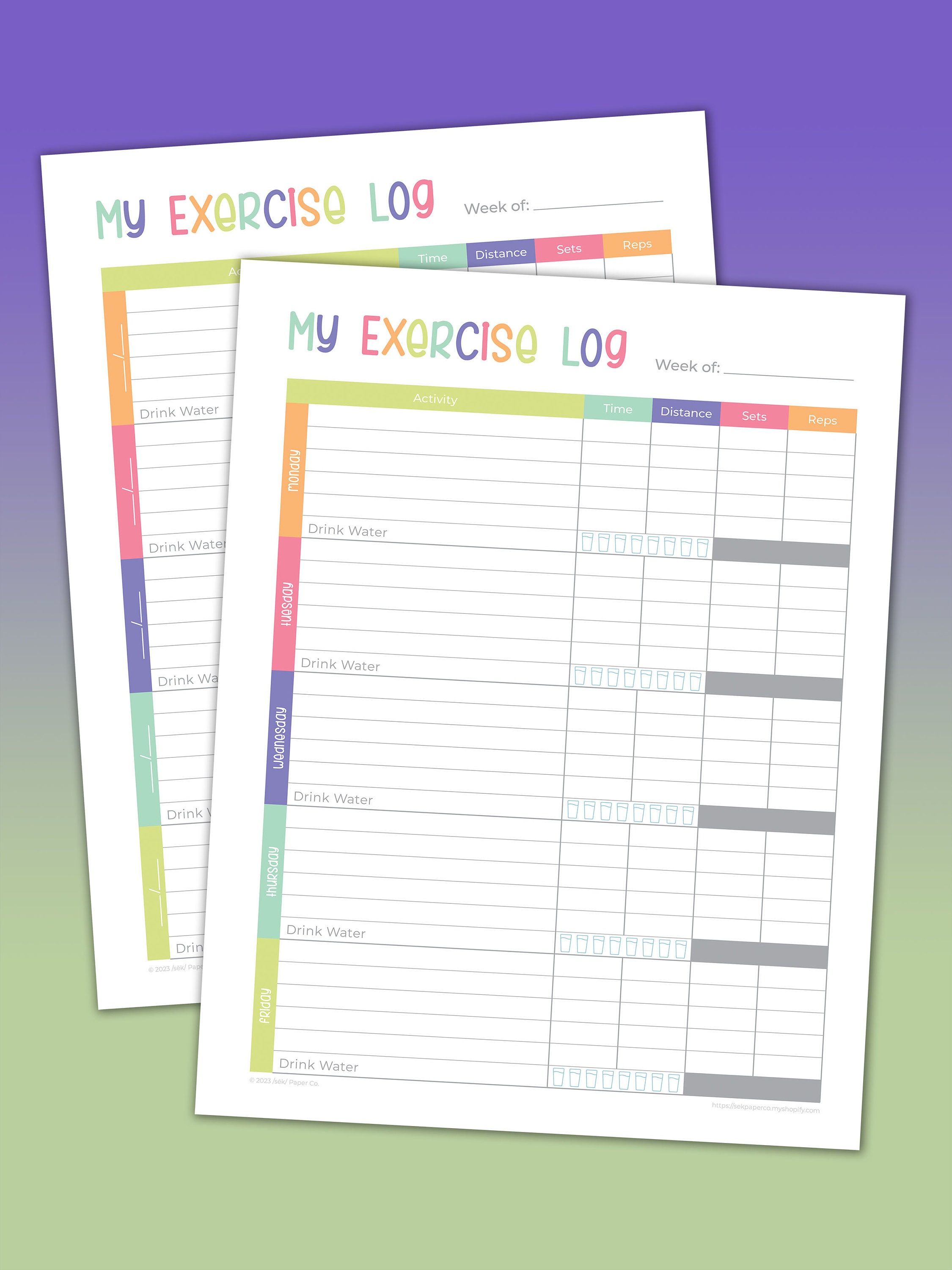 Exercise Workout Fitness Activity Tracker Log Record Planner Fillable ...