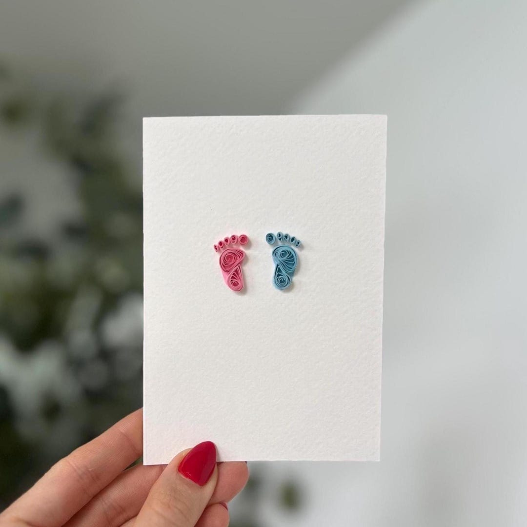 3D Baby Feet Card - Hand Painted, Paper Quilled Gender Reveal Card ...