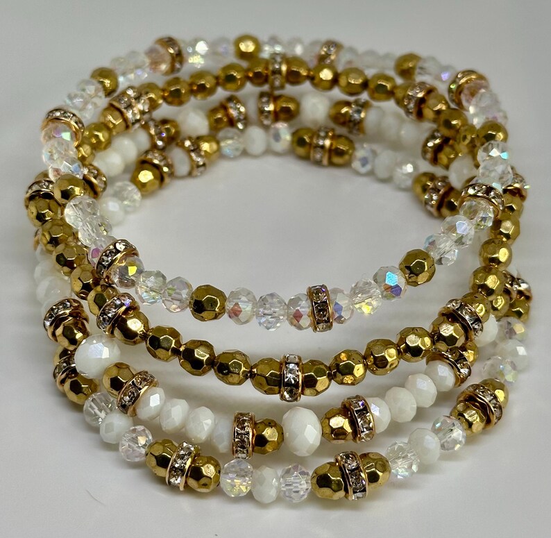 White & Gold Beaded Bracelet Stack, Frost Polka Dot Stanley Cup Bracelet Stack - Etsy