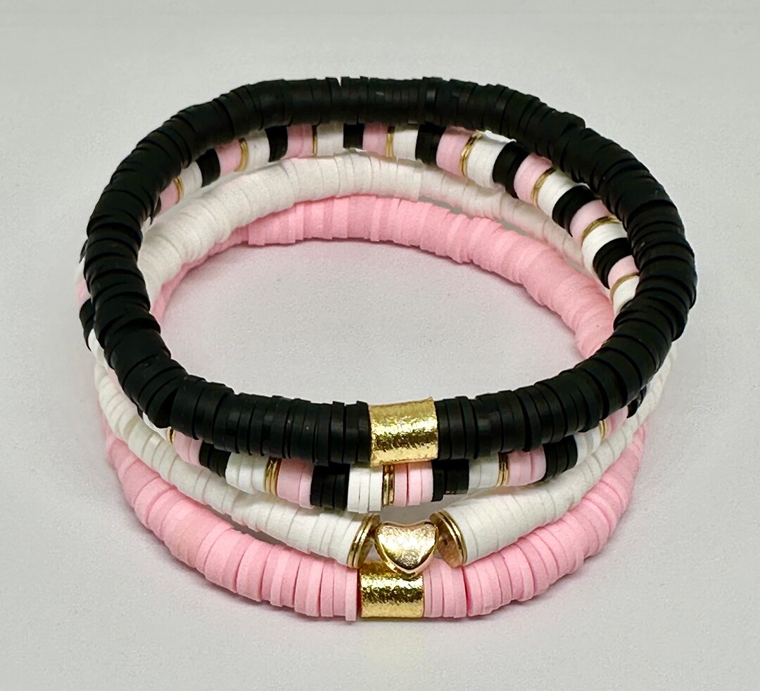 Black and Light Pink Bracelet Sets, Valentines Gift, Valentines ...