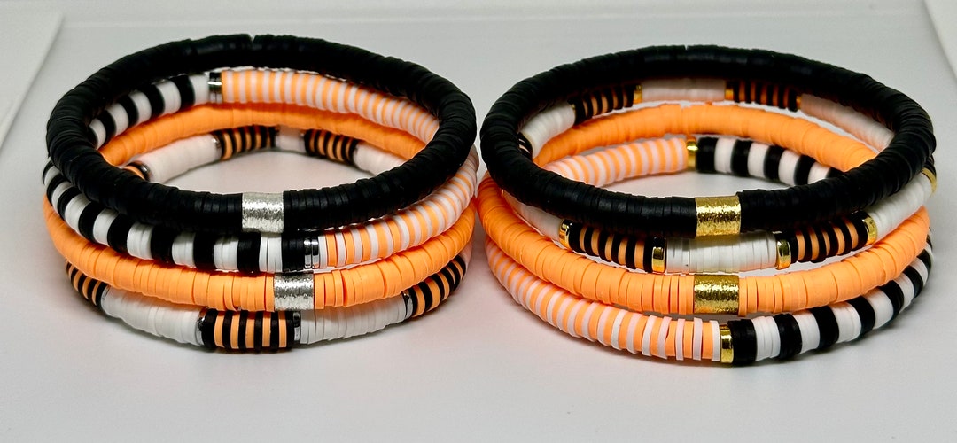 Black White and Orange Bracelet Set, Halloween Bracelets, Holiday ...