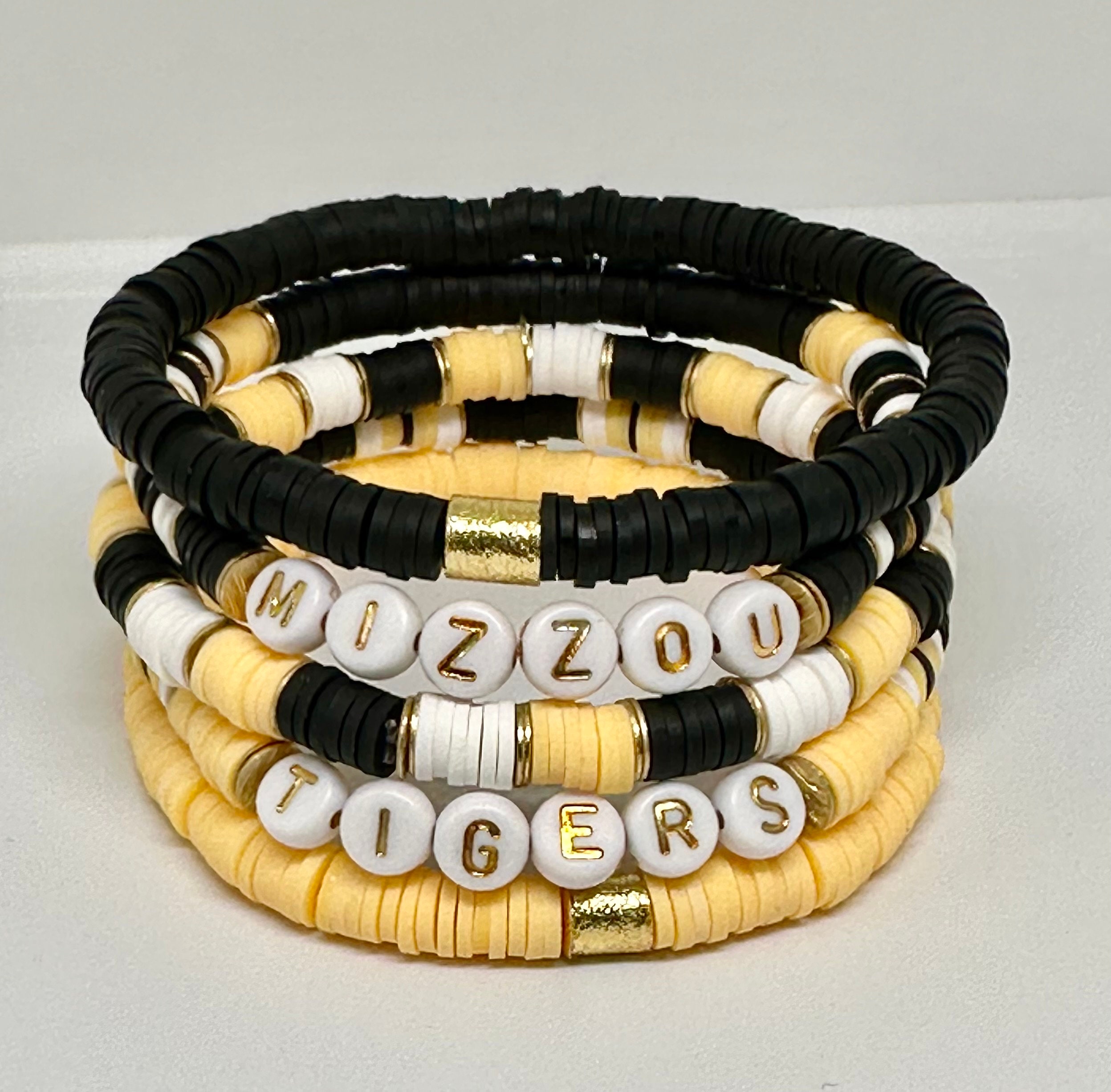 Black and Golden Yellow Game Day Bracelets, Team Bracelets, Beaded ...