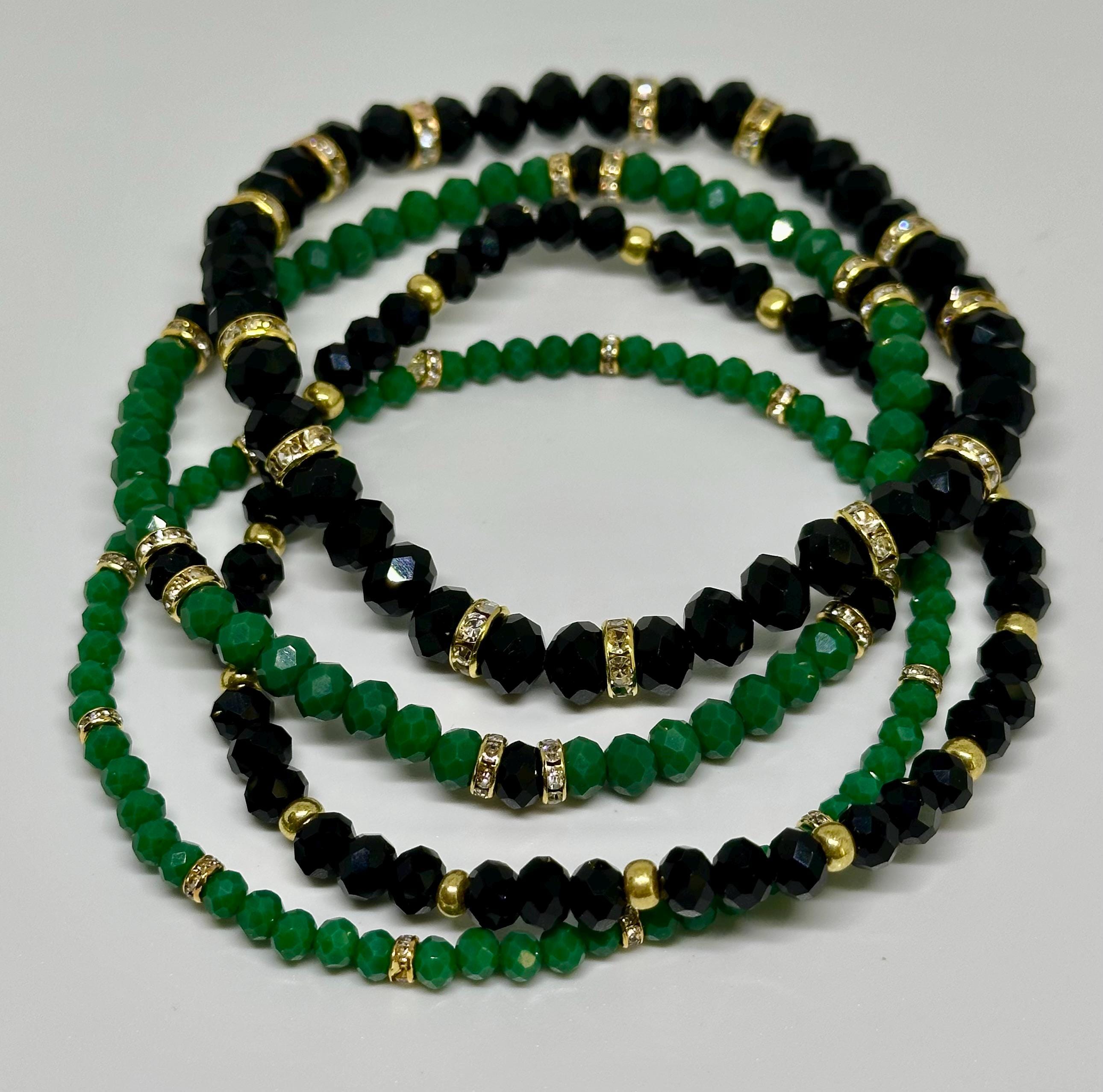 Green and Black Bracelet Set, Stacking Bracelets, Boho Bracelets - Etsy