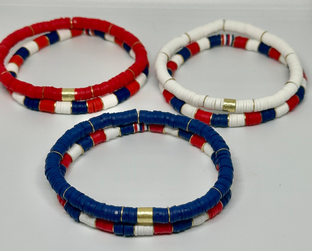 Patriotic Bracelet Duos, 4th of July Bracelets, Red White and Blue ...