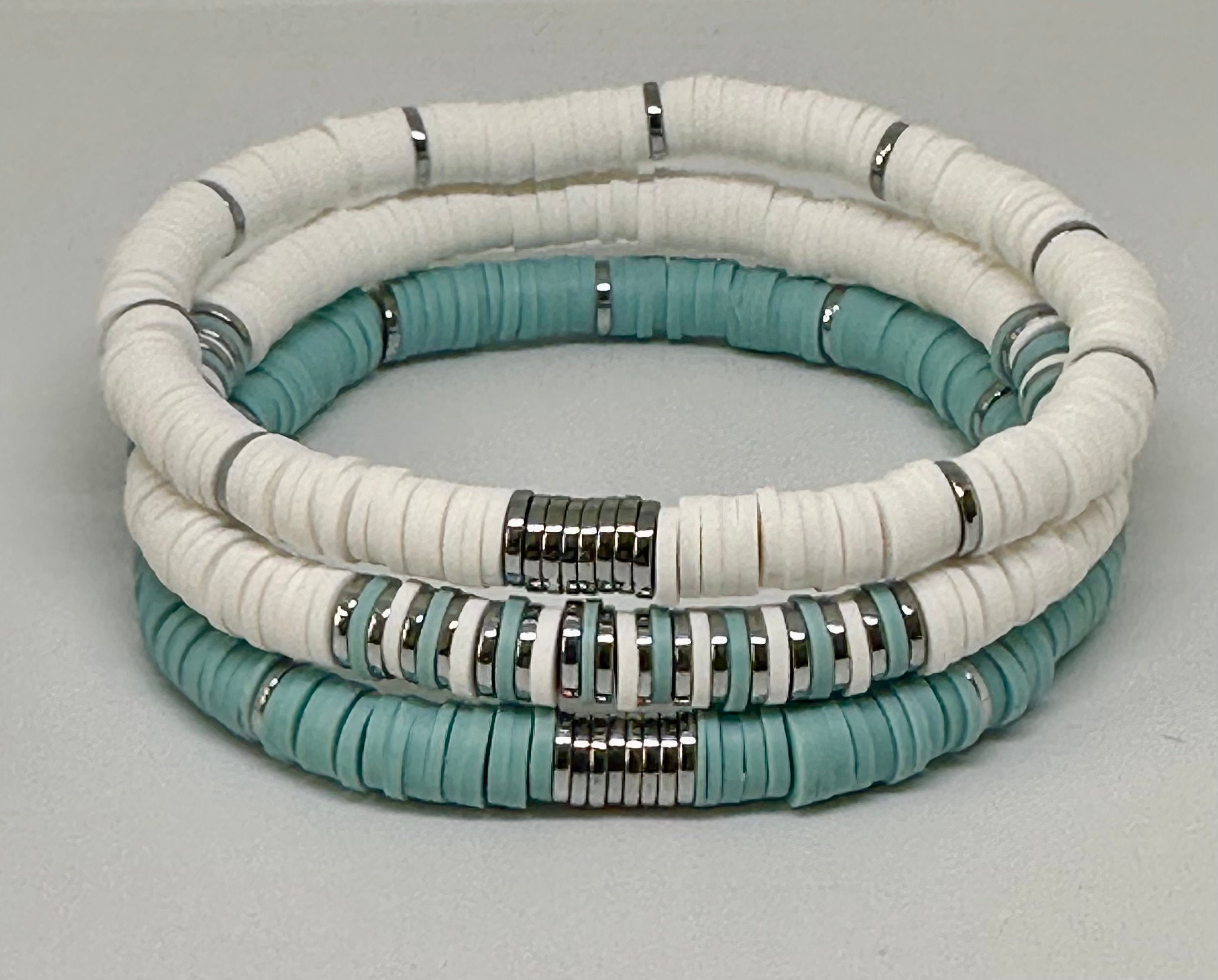 Light Blue and White Bracelet Set, White and Blue Bracelets, Beaded ...