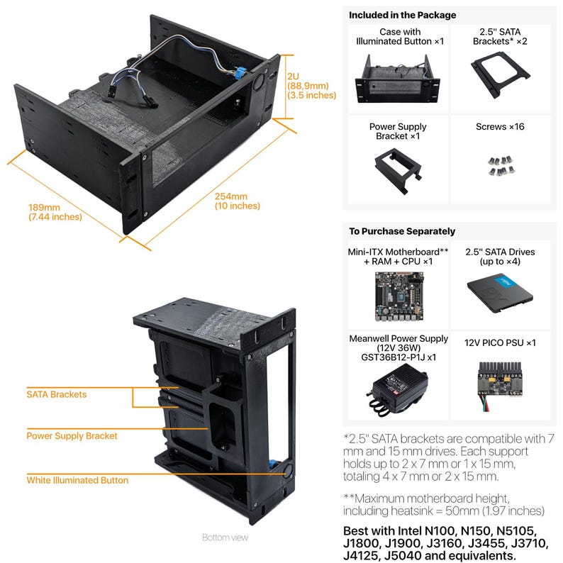 Rackmount 2U NAS PC Case - 10-inch Network Cabinet - Mini-itx ...