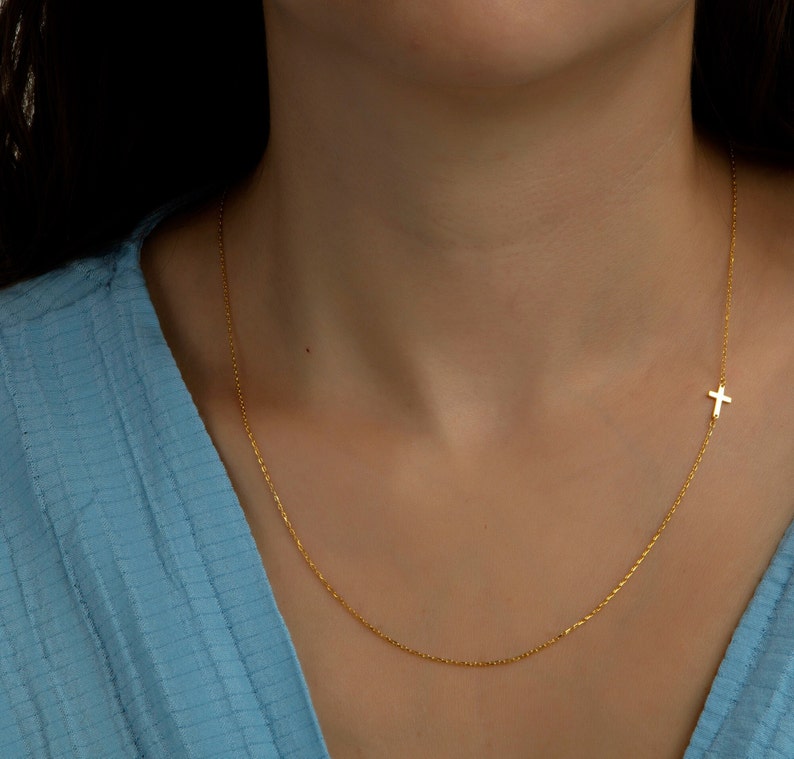 14K Gold Sideways Cross Necklace for Women Silver Horizontal - Etsy