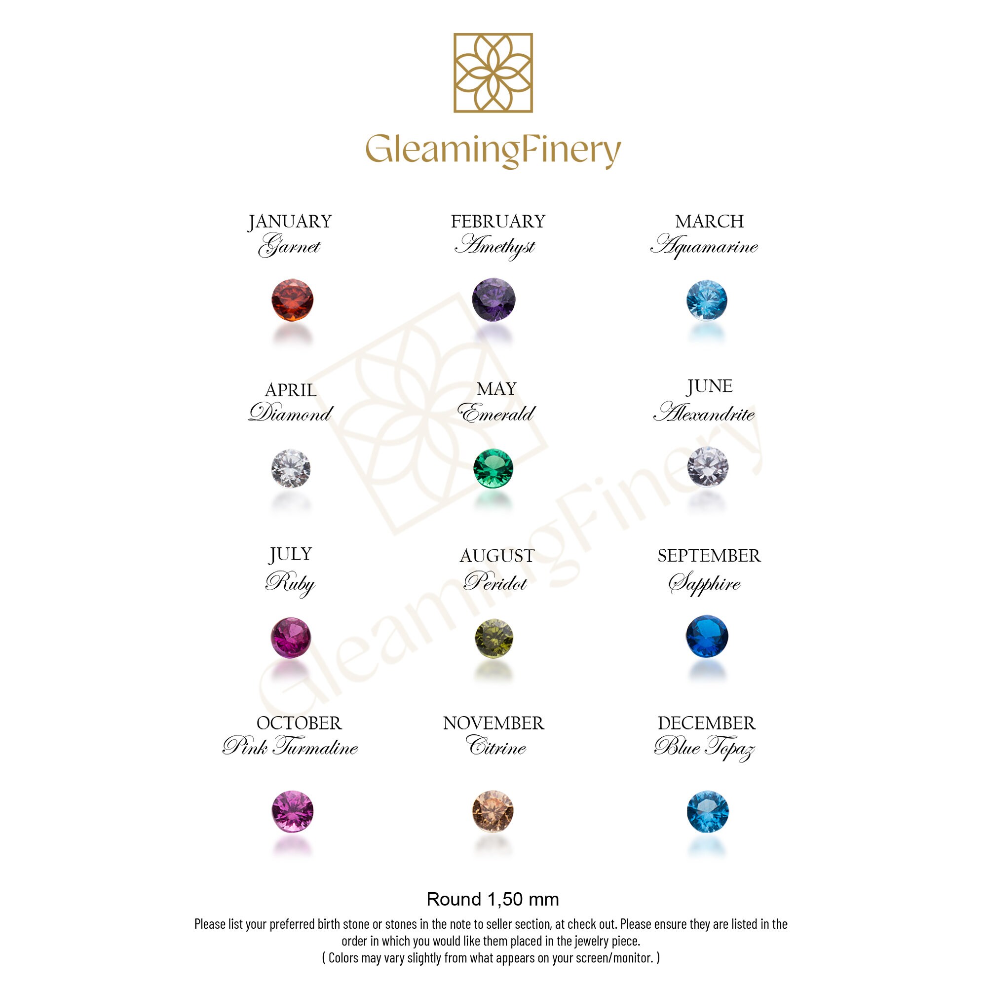 14K Gold Letter Birthstone Necklaces, Sideways Initial Necklace With ...