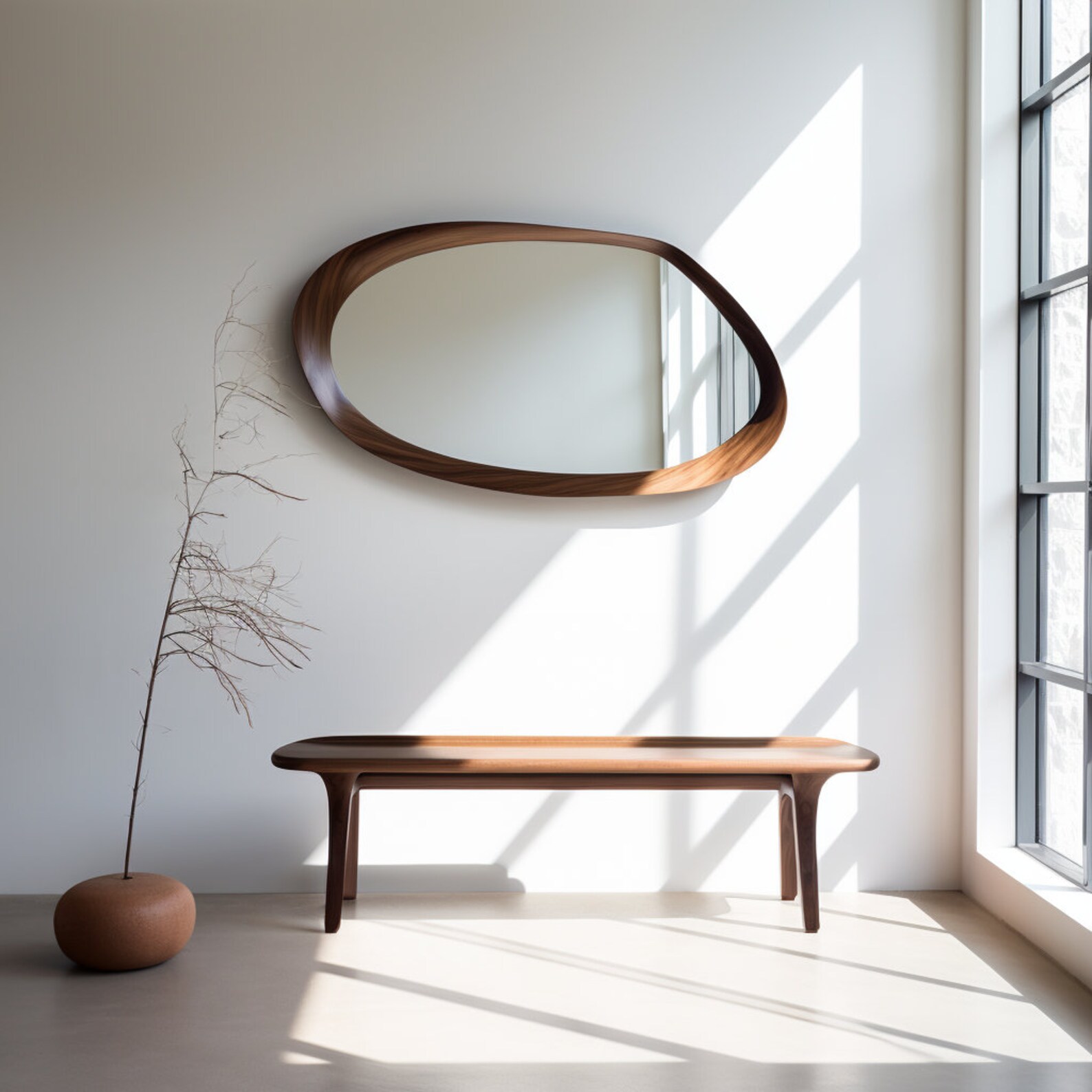 Real Walnut Wood Frame Mirror: Asymmetrical Wall Home Decor - Etsy