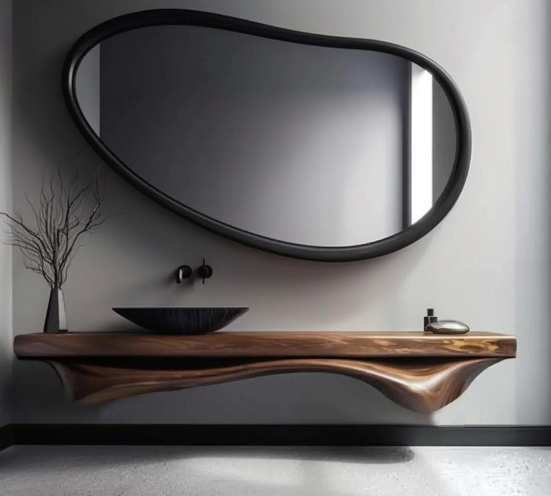 Asymmetrical Wood Frame Mirror: Modern Home Decor, Irregular Mirror - Etsy