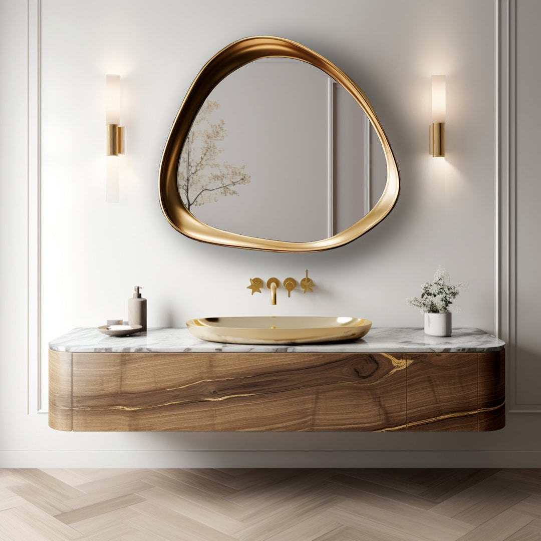 Asymmetric Gold Frame Mirror: Modern Home and Wall Decor, Vanity ...