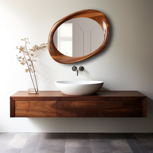 Walnut Wood Asymmetrical Mirror: Home and Wall Decor, Vanity, Bathroom ...