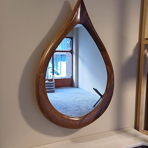 Custom Design Mirror | Hidden Cabinet Walnut Wooden Mirror Teardrop - Etsy