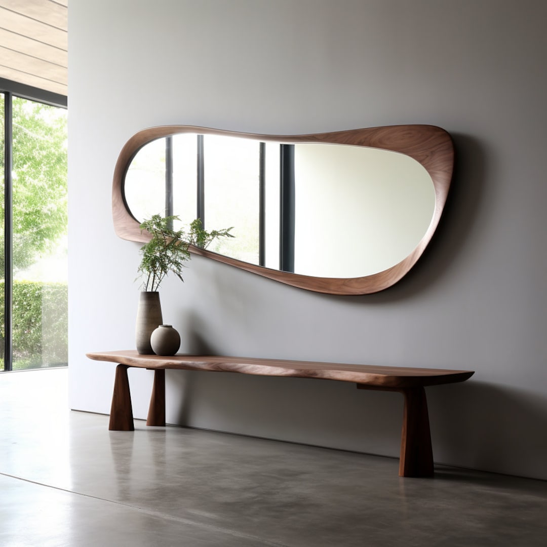 Real Walnut Frame Full Length Mirror: Home Decor, Asymmetrical ...