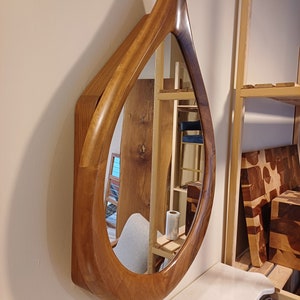 Custom Design Mirror | Hidden Cabinet Walnut Wooden Mirror Teardrop - Etsy