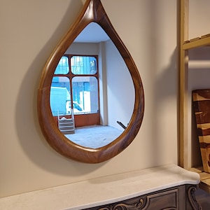 Custom Design Mirror | Hidden Cabinet Walnut Wooden Mirror Teardrop - Etsy