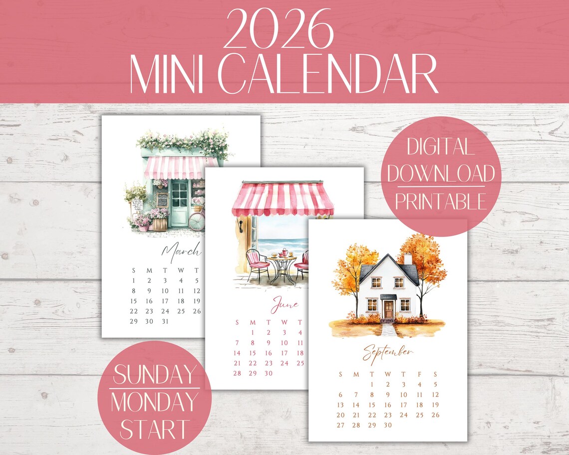 2026 Watercolor Mini Calendar: 5x7 Printable Desk or Wall Art (digital ...