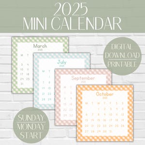 Mini Calendar 2025 Printable Mini Calendar 2025 Journal Calendar ...