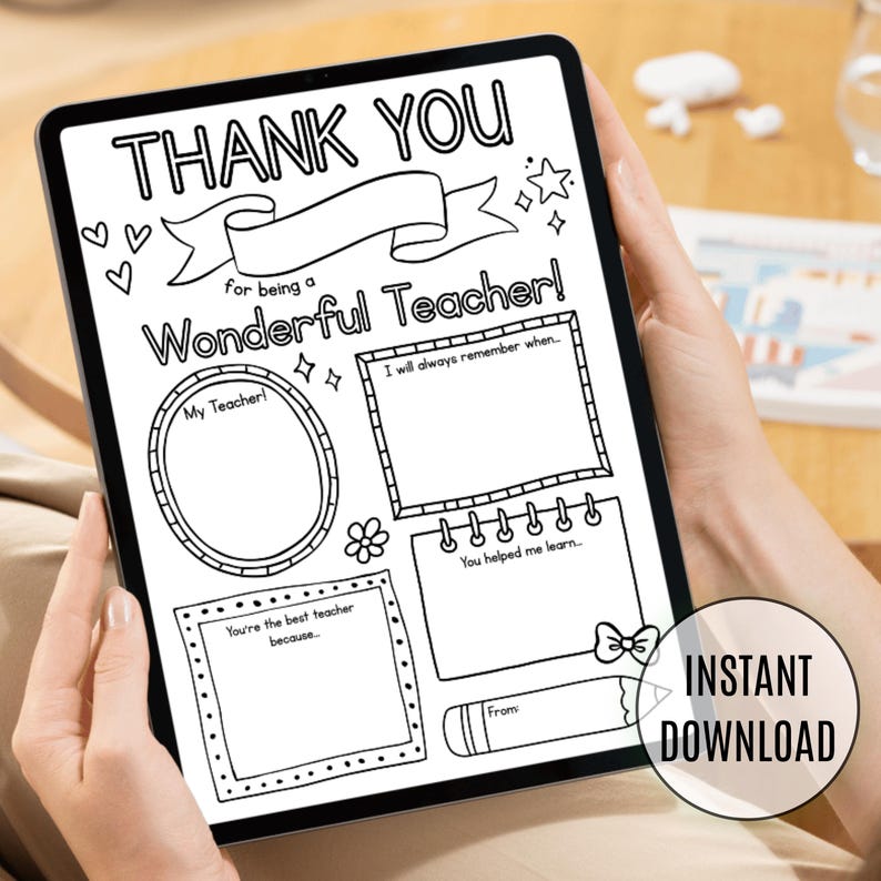 Teacher Appreciation Coloring Page | Student Thank You Gift (digital ...