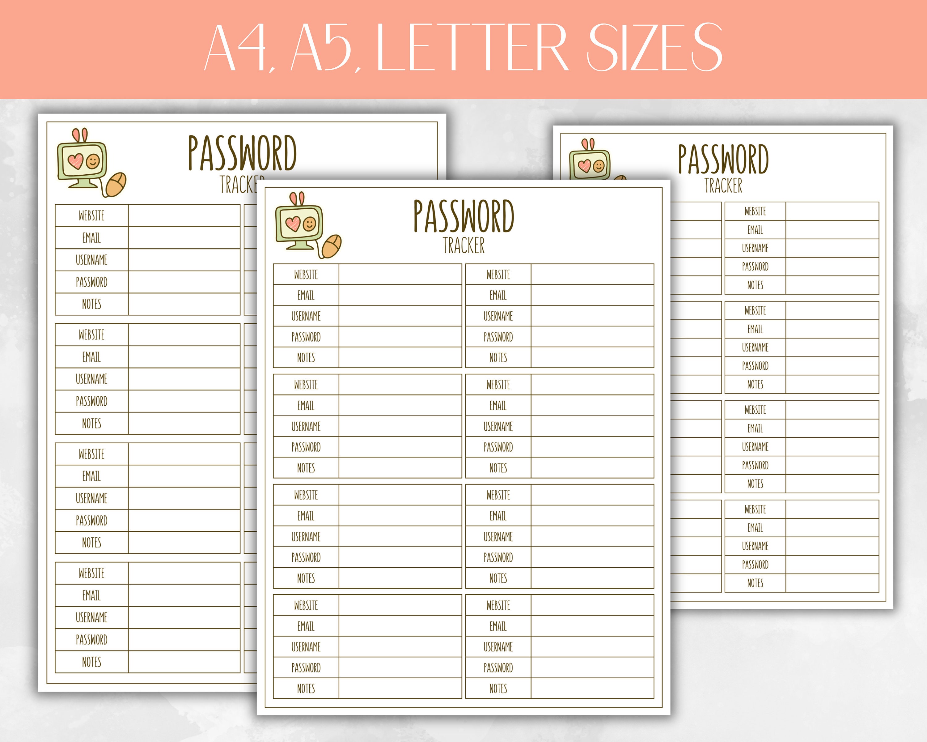 Password Tracker Printable Password Keeper Printable Password Organizer ...