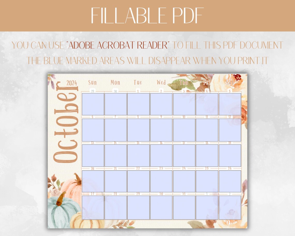October 2024 Calendar Printable Fillable October Calendar 2024 Autumn ...