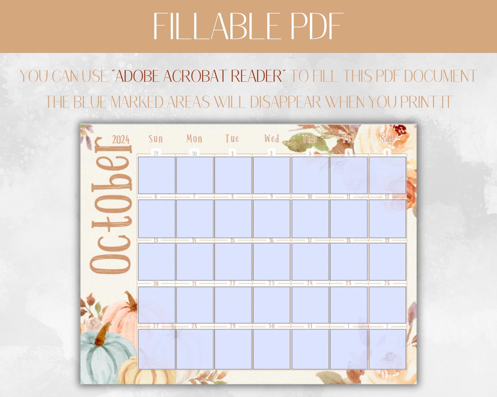 October 2024 Calendar Printable Fillable October Calendar 2024 Autumn ...