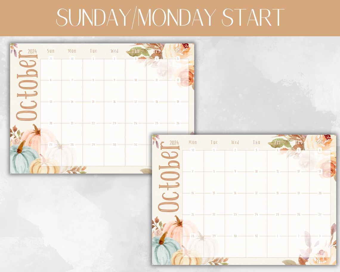 October 2024 Calendar Printable Fillable October Calendar 2024 Autumn ...