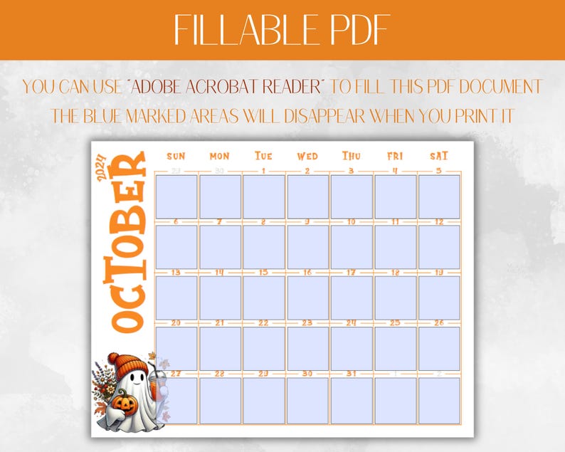 October 2024 Calendar Printable Fillable October Calendar Halloween ...