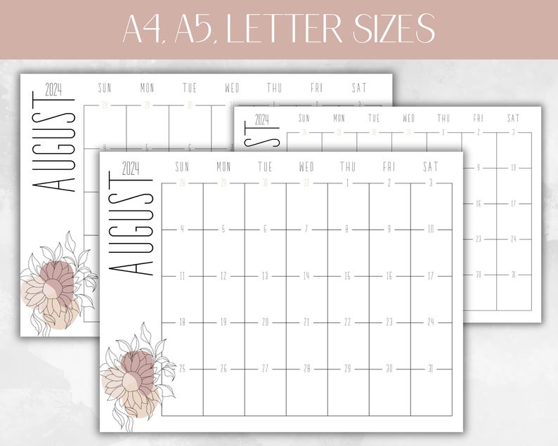 August 2024 Calendar Printable Fillable August Calendar 2024 Summer ...