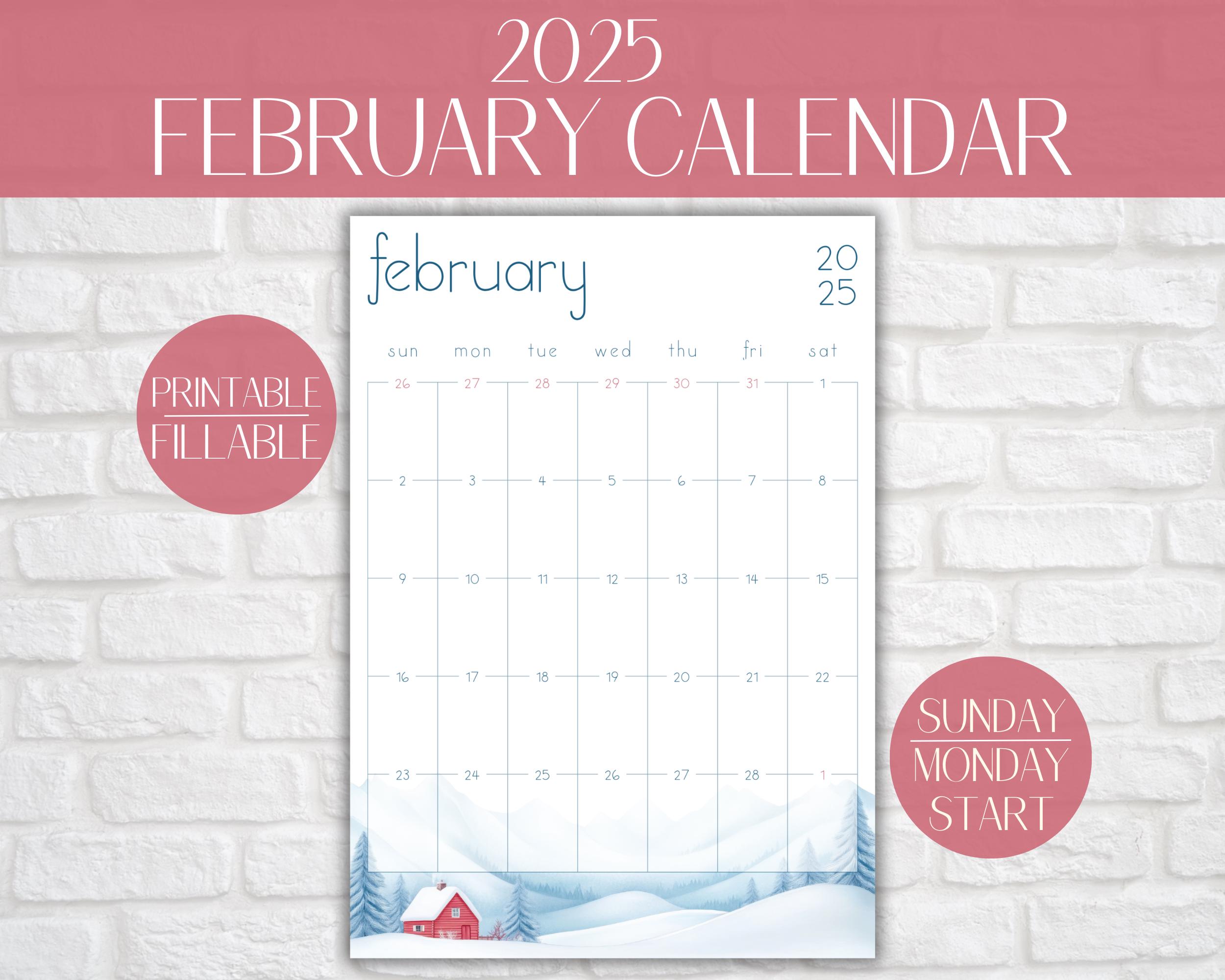 February 2025 Calendar Printable Fillable Vertical February Calendar ...