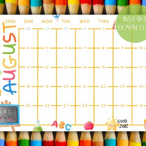 August 2024 Calendar Printable Fillable August Calendar Back to School ...
